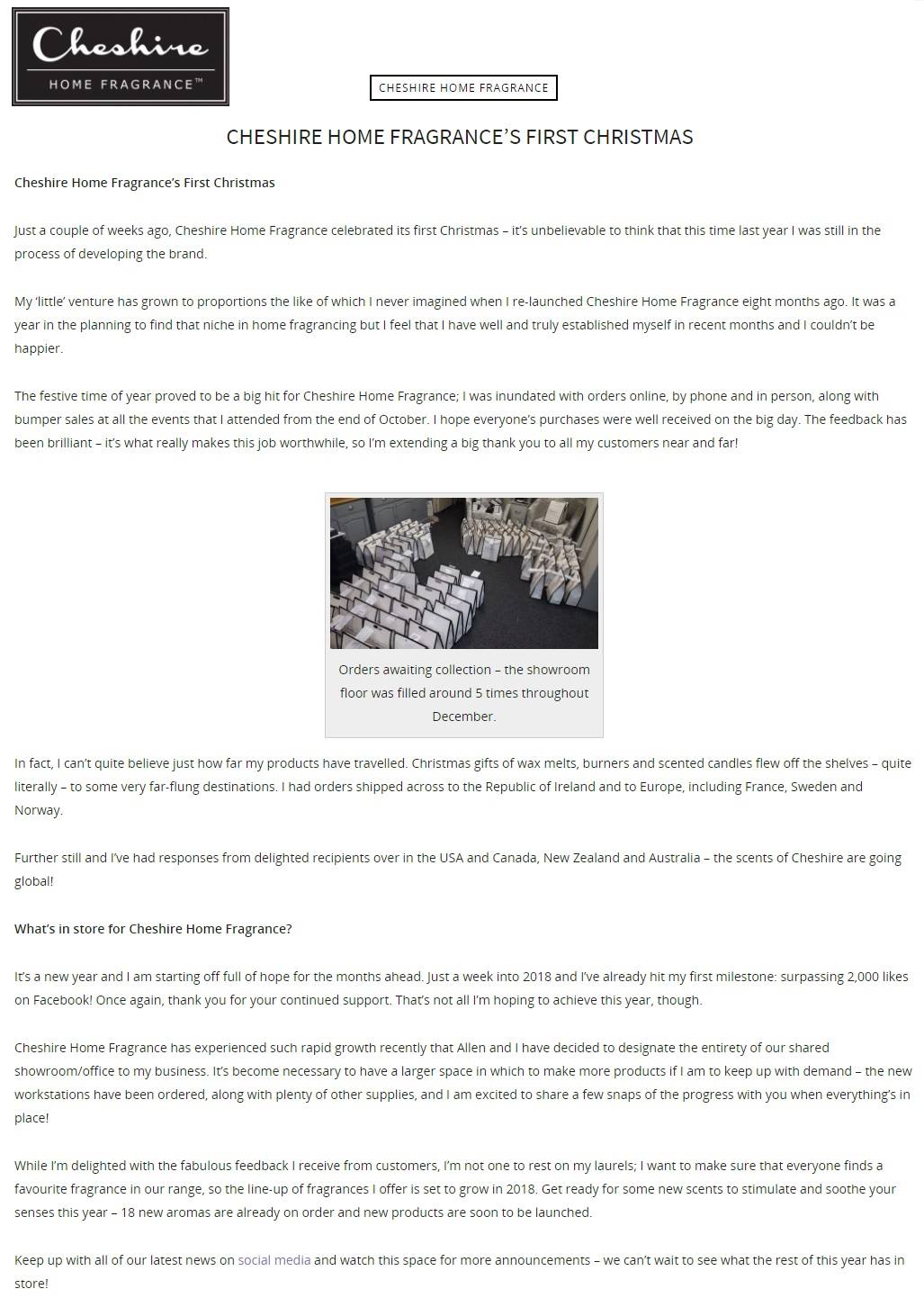 Copywriting portfolio - Client: Cheshire Home Fragrance